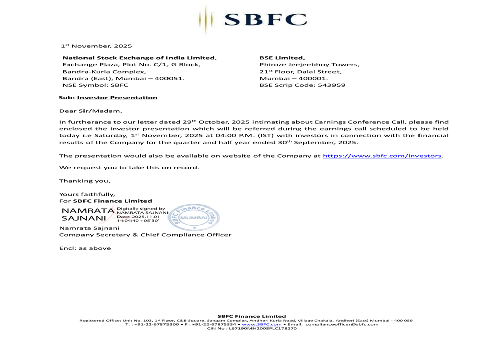 SBFC Finance Ltd Stock Price Today | NSE: SBFC Live - Investing.com