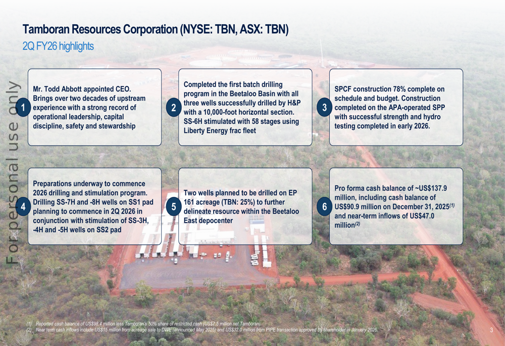Tamboran Resources T2 AF26 : développement du bassin de Beetaloo en ...