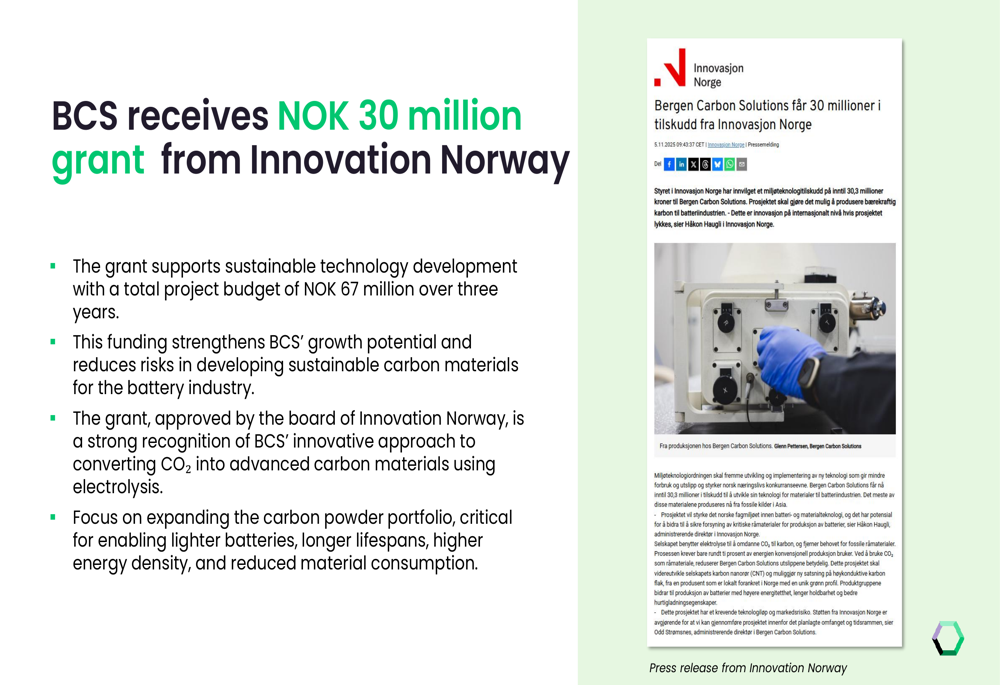 Bergen Carbon Solutions Q3 2025 slides: Process breakthrough and ...