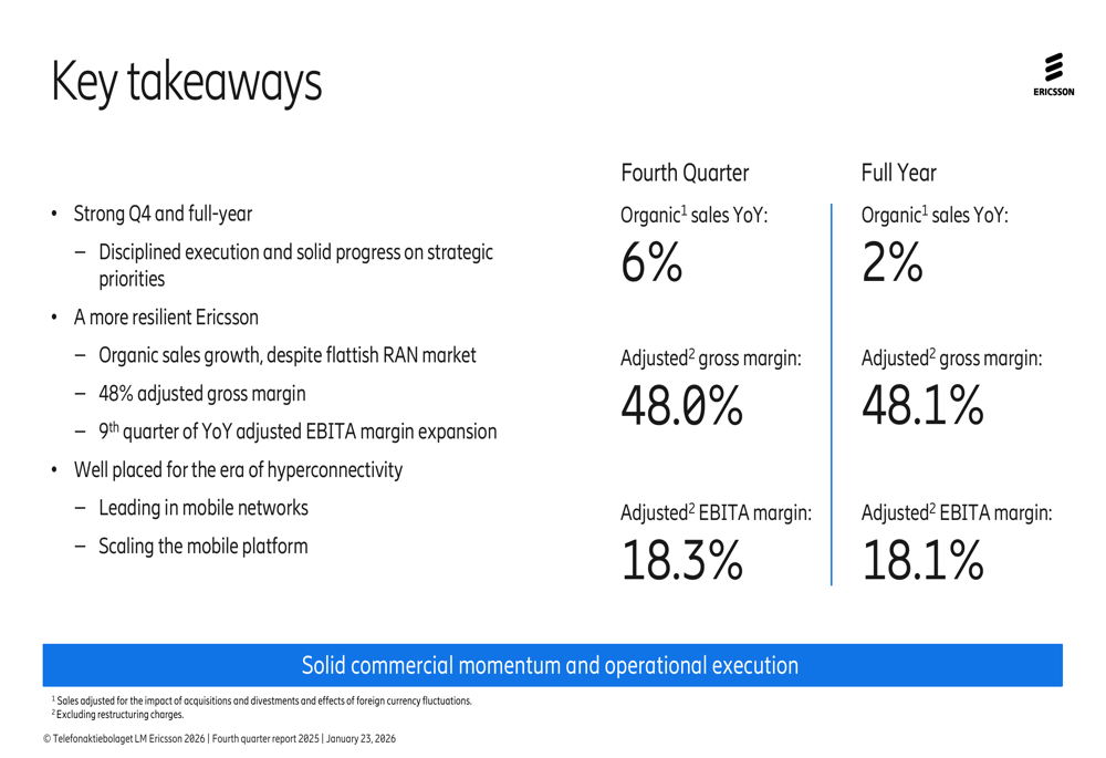 Ericsson Q4 2025 presentation slides: 6% organic growth amid flattish ...