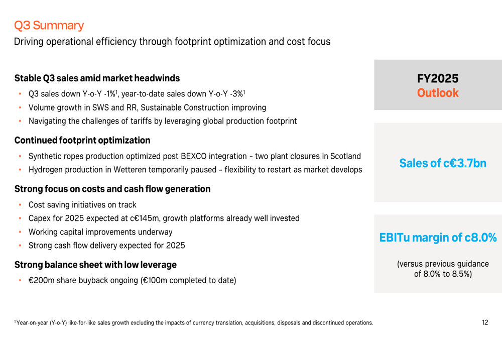Bekaert Q3 2025 slides: Sales stable at €880M, guidance revised ...